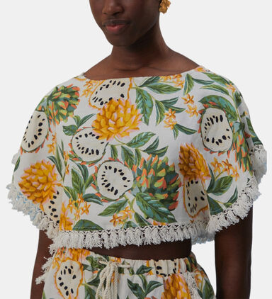 Farm Rio Biriba Printed Frill Blouse | Galeries Lafayette UAE