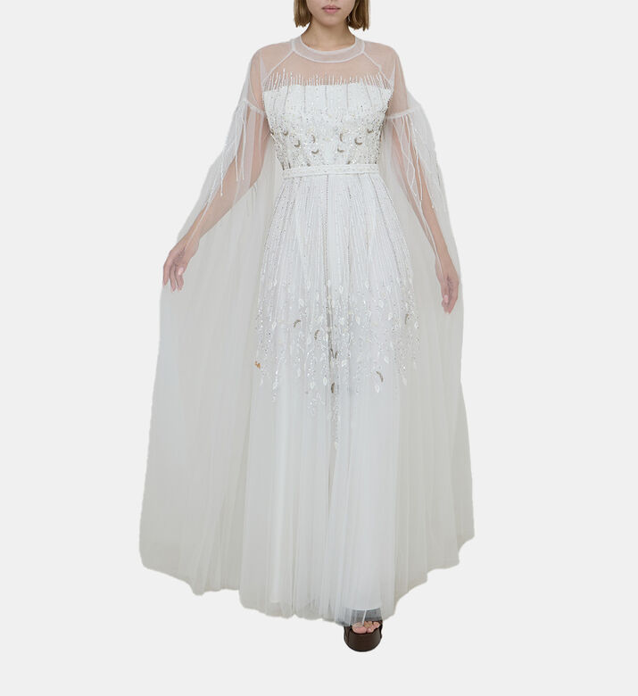 Suzy Matar, Tulle Satin Cape Maxi Dress | Women | Galeries Lafayette ...