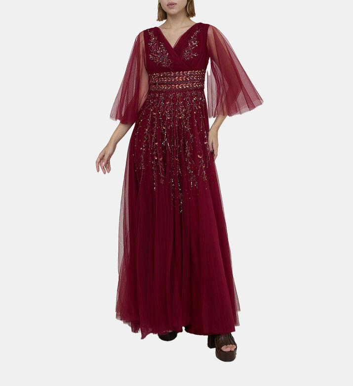 Suzy Matar Embellished Plunge Neck Gown | Galeries Lafayette UAE, Dubai