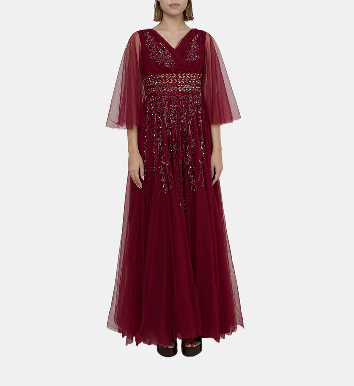 Suzy Matar Embellished Plunge Neck Gown | Galeries Lafayette UAE, Dubai
